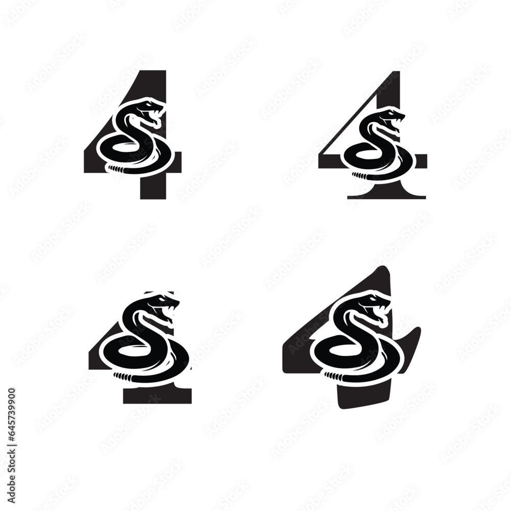 Initials Logo Design Alphabet Letter 4 Snake Logo Design Concept Stock ...