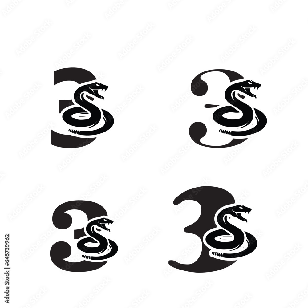 Initials Logo Design Alphabet Letter 3 Snake Logo Design Concept Stock ...