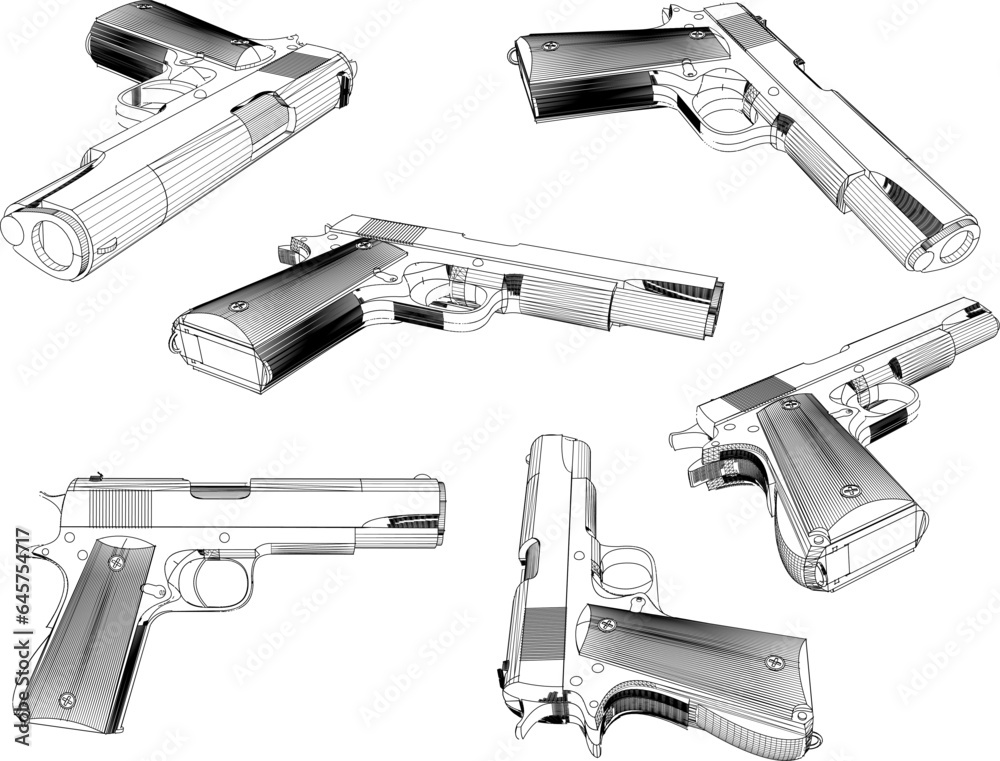 Sketch vector illustration of an automatic pistol weapon for police ...
