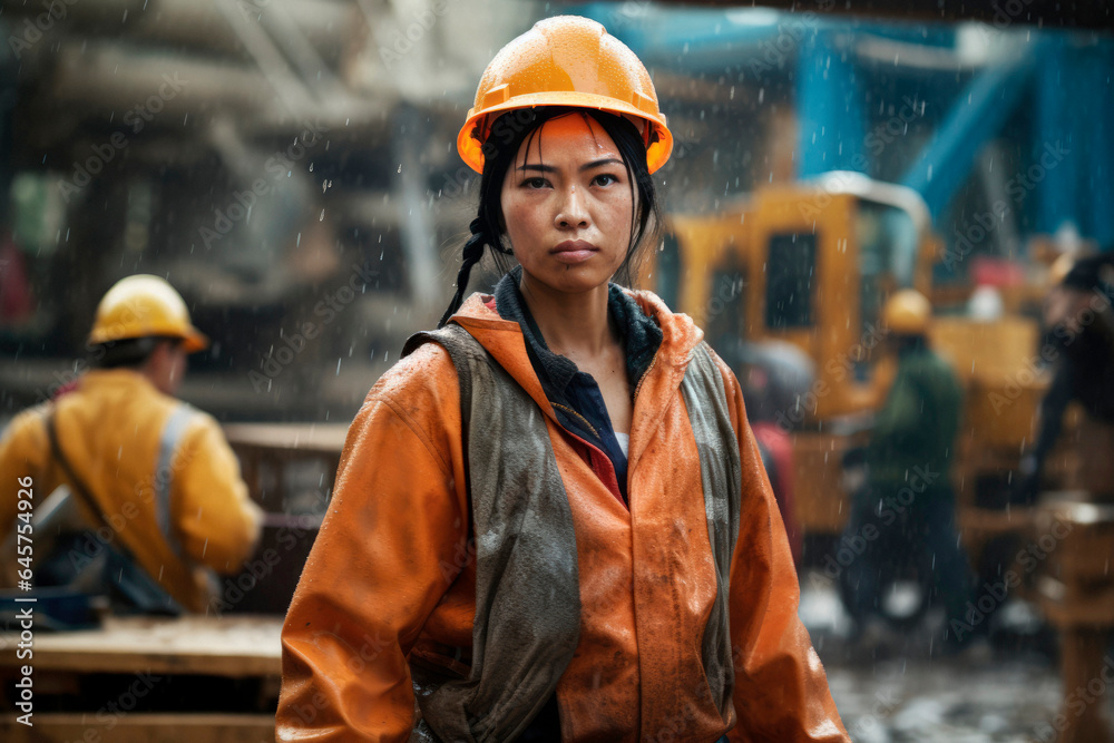 Raining Dedication: A Portrait of an Asian Woman Excelling in ...