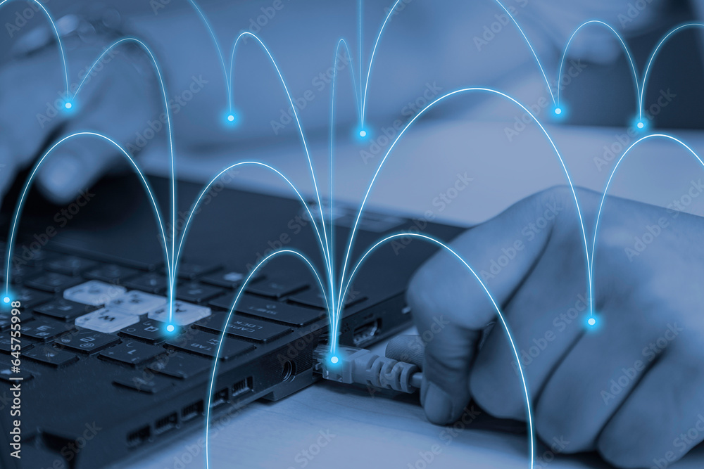 Digital technology, internet network connection, technology background ...