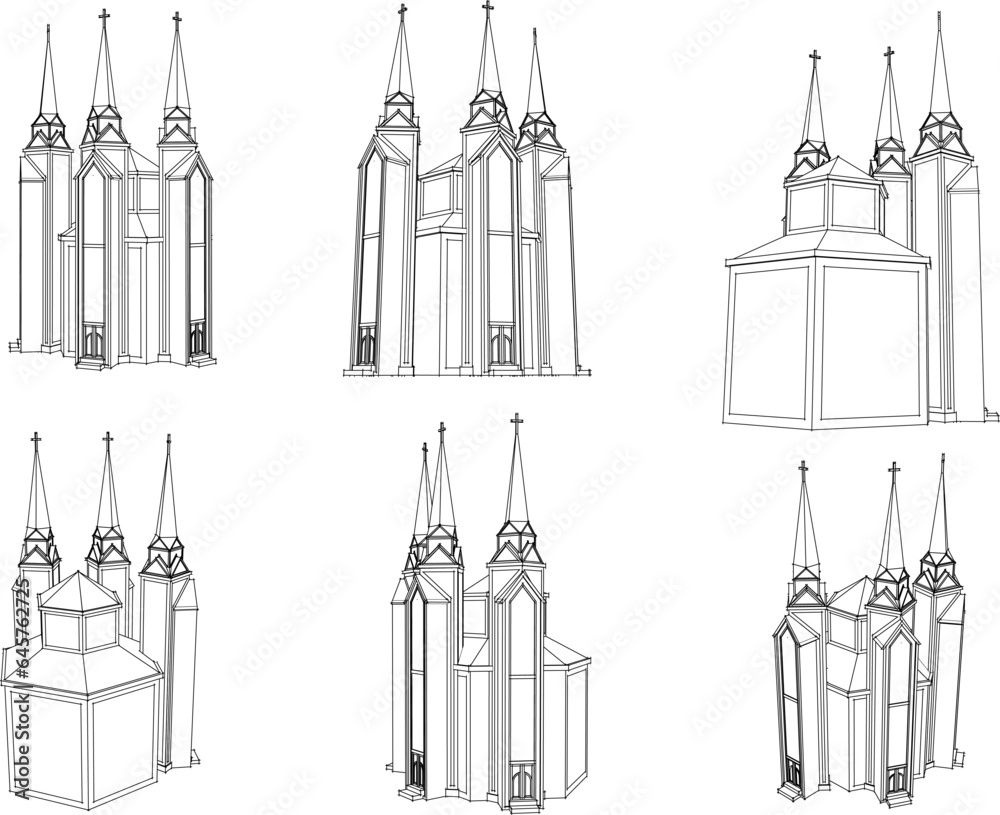 Sketch vector illustration of holy church architectural design with 3 ...