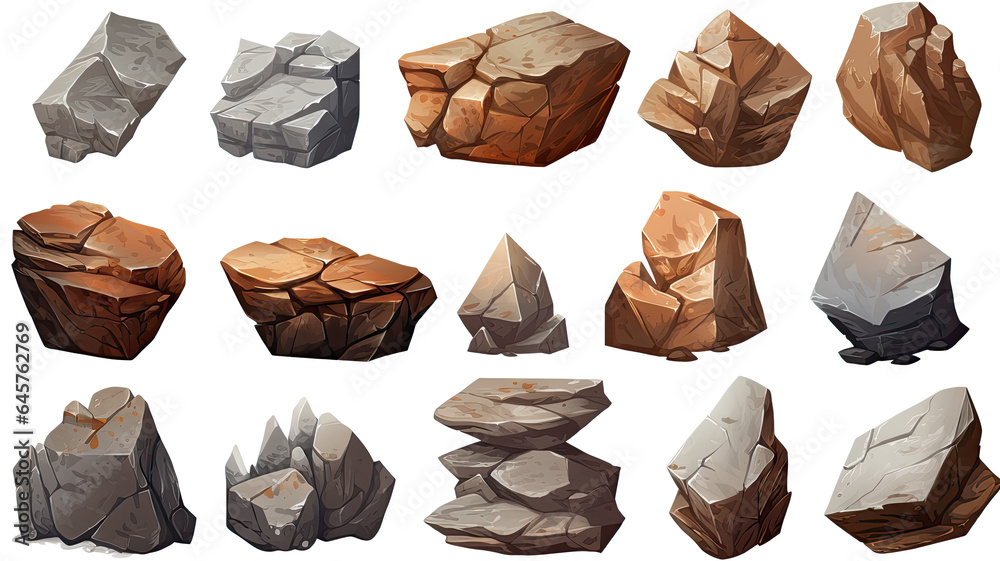 Rock and stone element set collection on transparent background cartoon ...