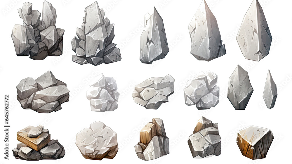 Rock and stone element set collection on transparent background cartoon ...
