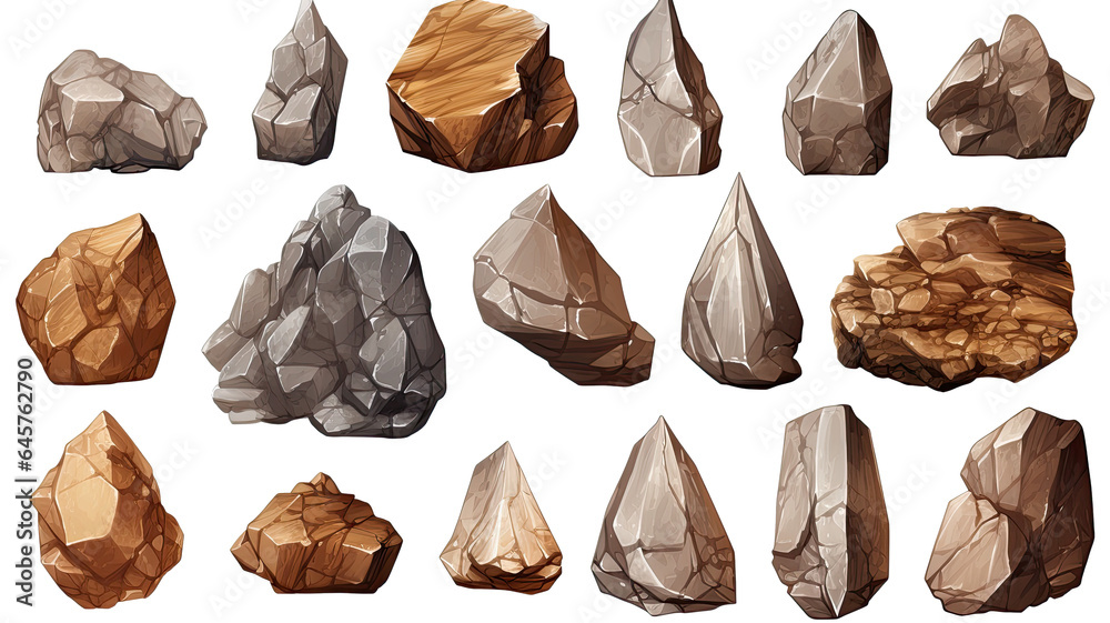 Rock and stone element set collection on transparent background cartoon ...