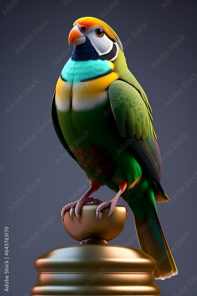 Front view of a zootopia-style parakeet bird character with a humanoid ...