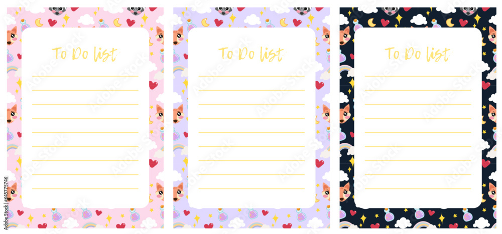 Style cute note organizer, check list, lined to do list with kawaii ...