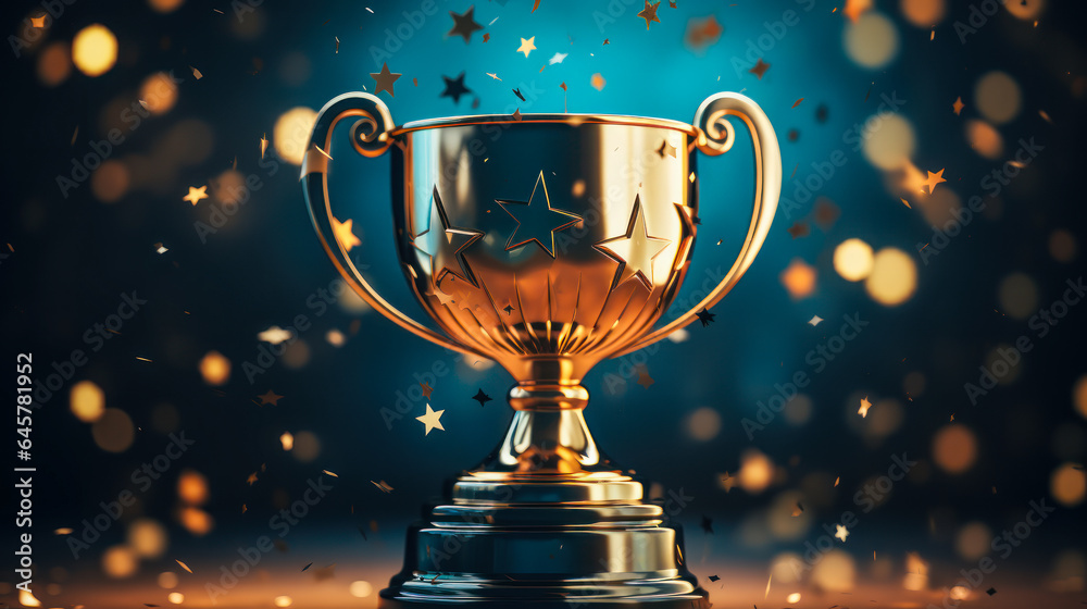 Night Sky Triumph: Gold Trophy with Glistening Stars on a Blue Abyss ...