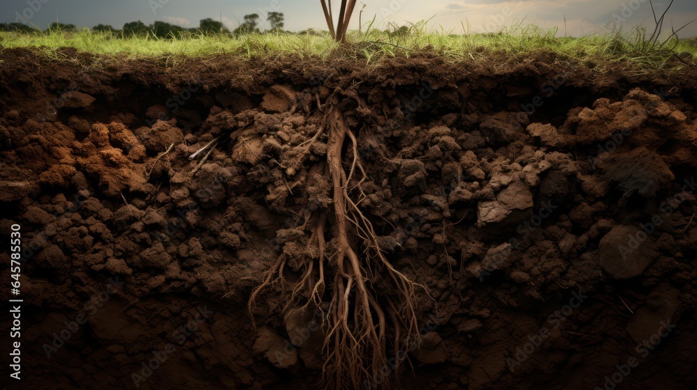 Cross section of a shrub and its roots in soil, morning lighting Stock ...