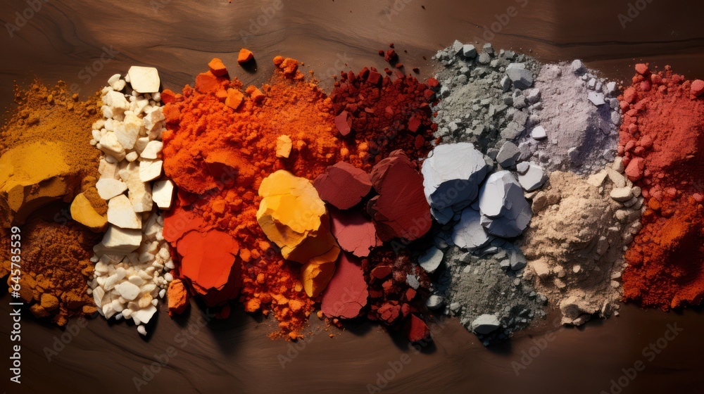 Soil micronutrients and fertilizers concept. Various elements in powder ...