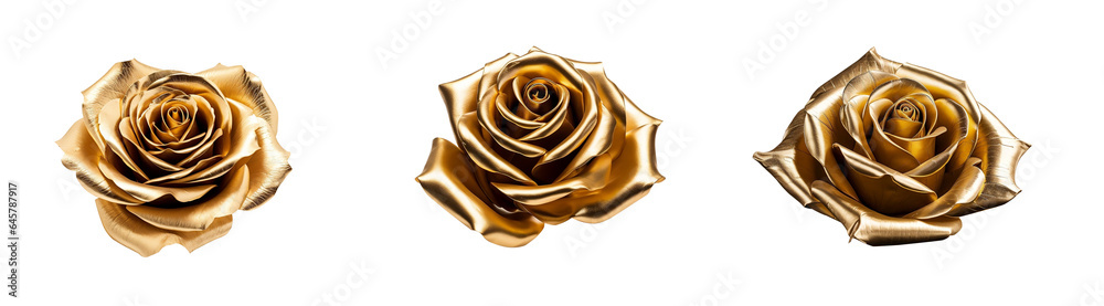 Set of Gold Roses. Top view. Isolated on Transparent background. Stock ...