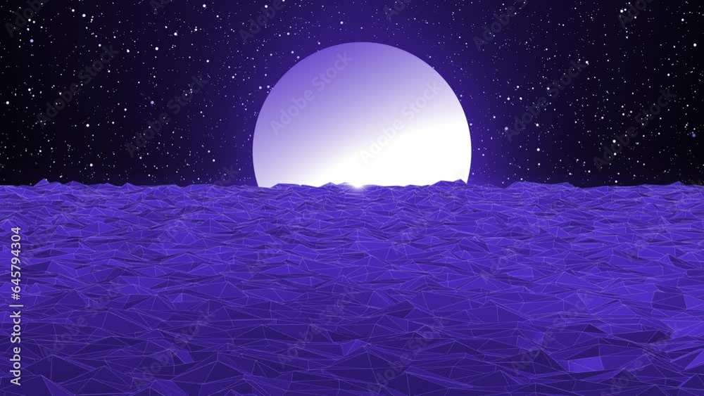 Retro Animation With Low ploy And Sun. Sun And Stars Moving 80`s Style ...