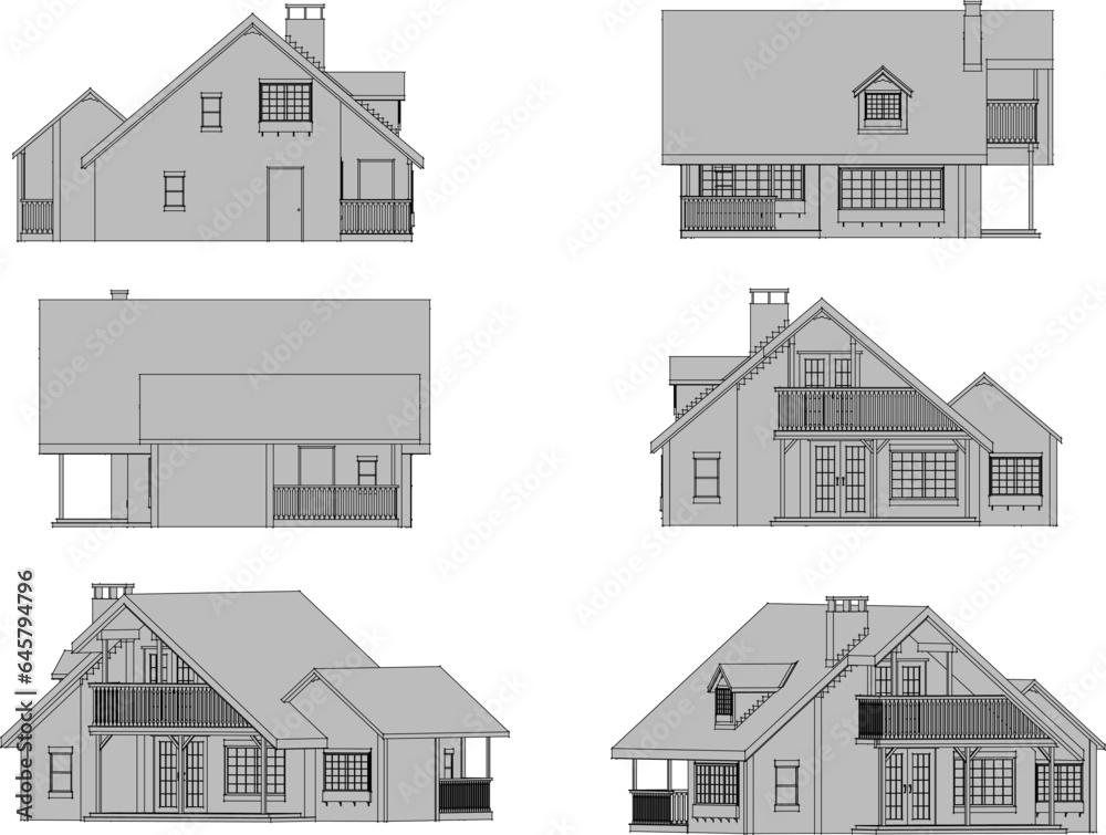 Vector sketch illustration of country style rural house architectural ...