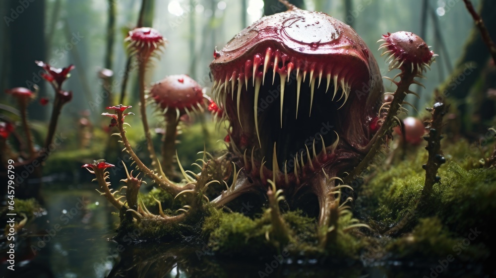 Mutated Venus flytrap monstrosity with nightmarish huge mouth filled ...