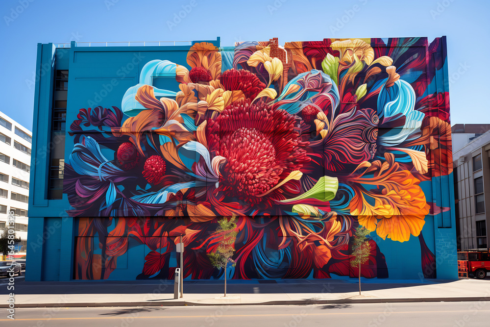 Public art installations and mural street art in building Stock Photo ...