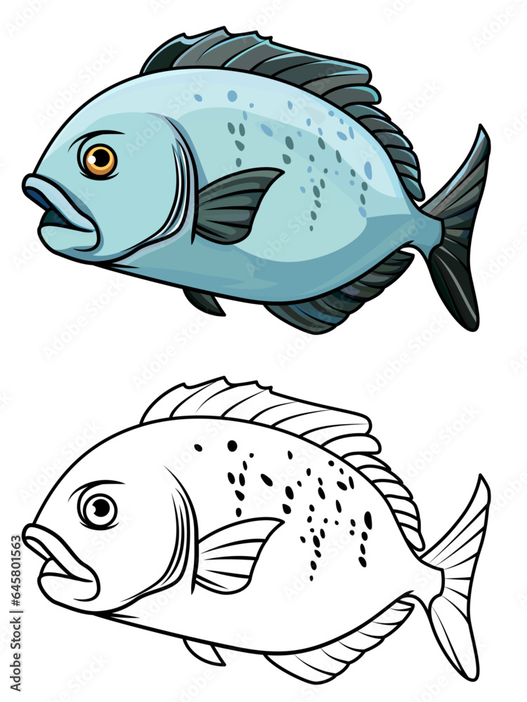 Giant trevally fish cartoon style vector illustration, Caranx ignobilis ...