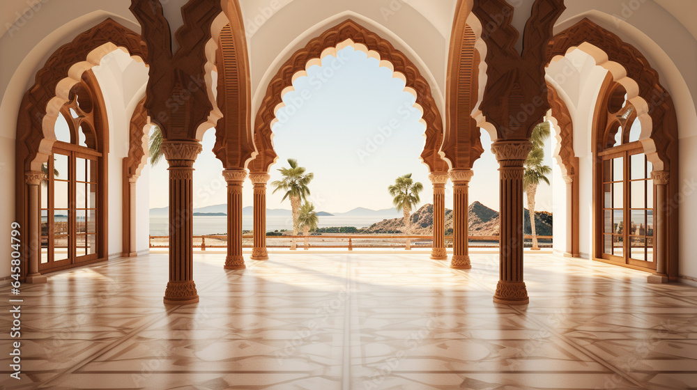 mosque interior, islamic architecture and room with window Stock Photo ...