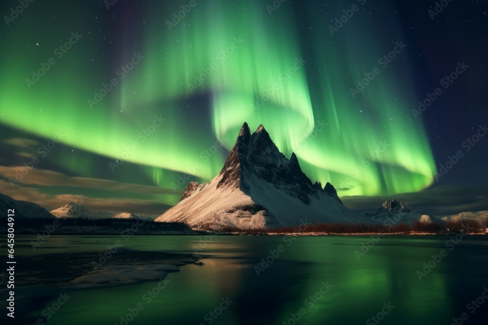 Northern Lights on the night sky. Aurora Borealis. AI generated, human ...