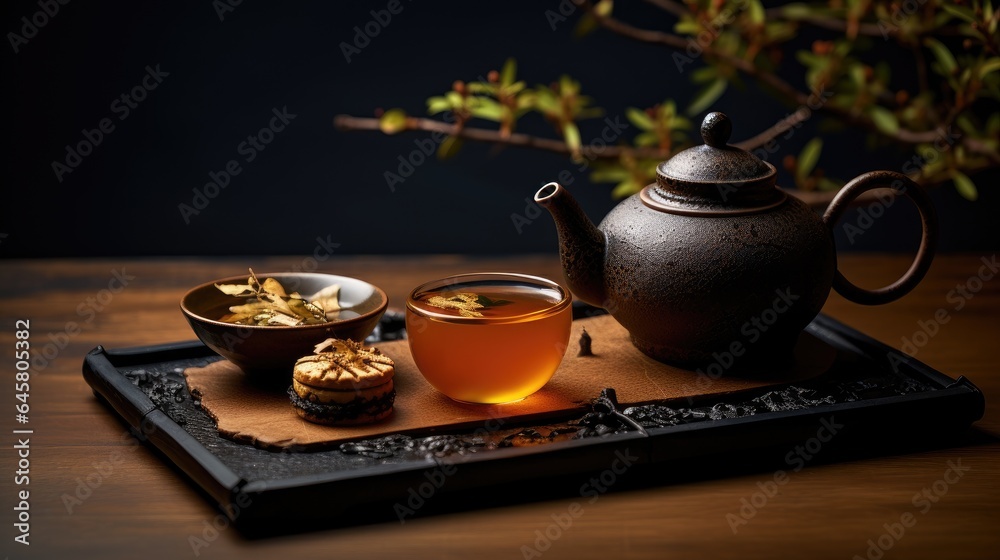 Traditional Japanese tea set. The soft, diffused light. Teapot, cup of ...
