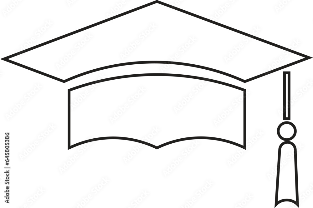 Graduation cap hat icon in line and flat version, student hat sign ...