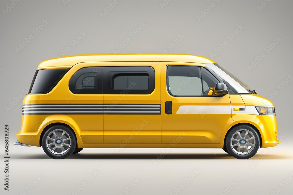 Big, long yellow minivan isolated on white background. yellow minibus ...