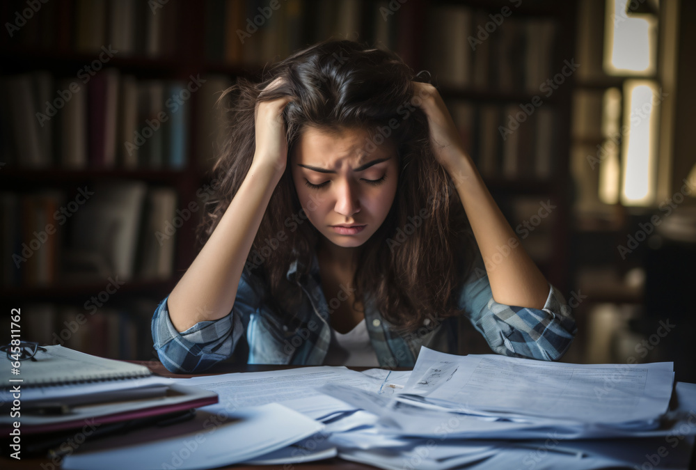 Stress woman frustrated from studying and working. University, burnout ...