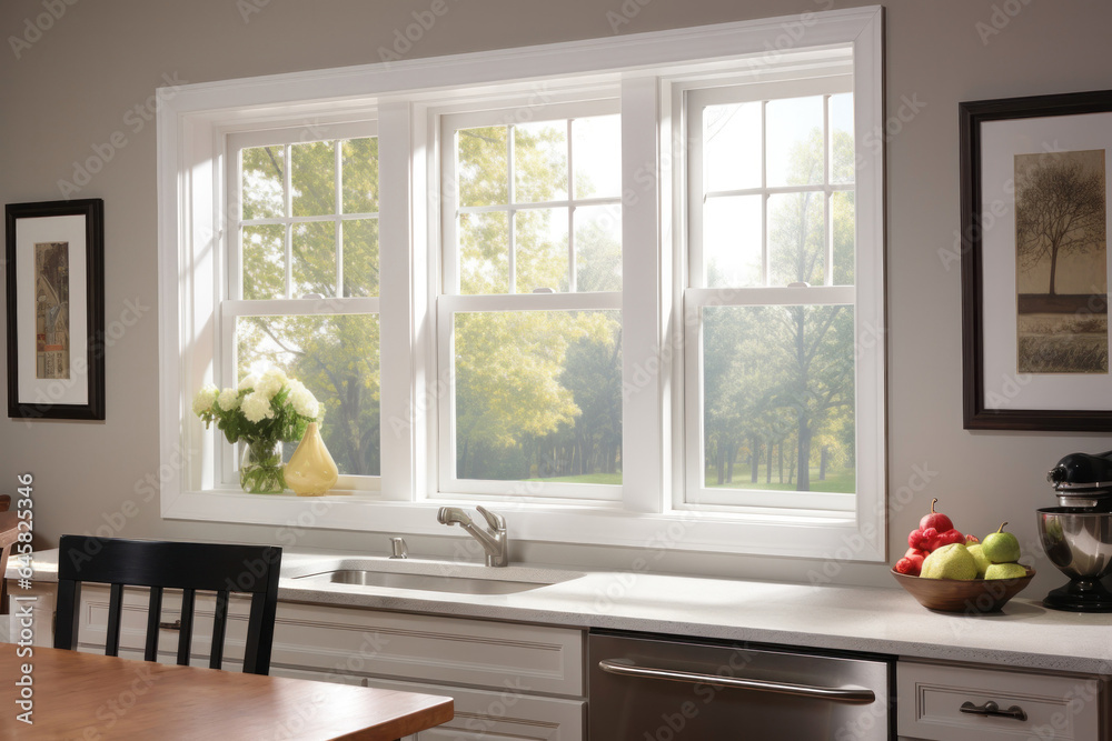 Double Hung Vinyl Window in the Kitchen Interior Stock Illustration ...