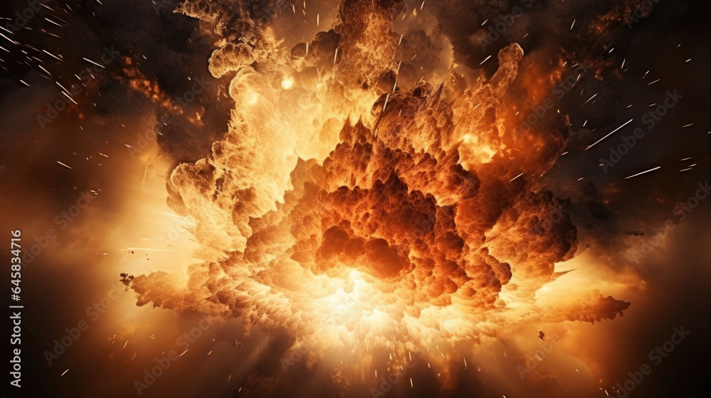 Devastating explosion creating a blazing inferno, swallowing everything ...