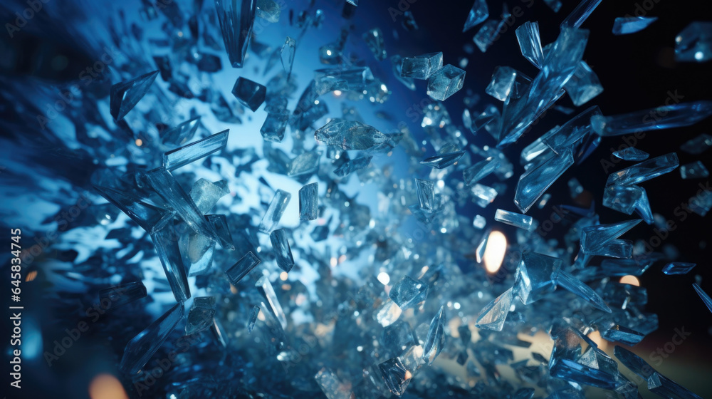 Shards of glass and debris propelled upwards as a powerful shockwave ...