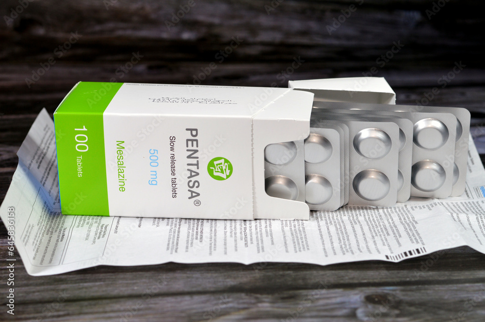 Cairo, Egypt, September 4 2023: Pentasa 500mg slow release tablets ...
