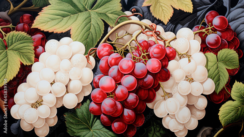 Beautiful grapes autumn harvest. Grapevine illustration. Realistic ...