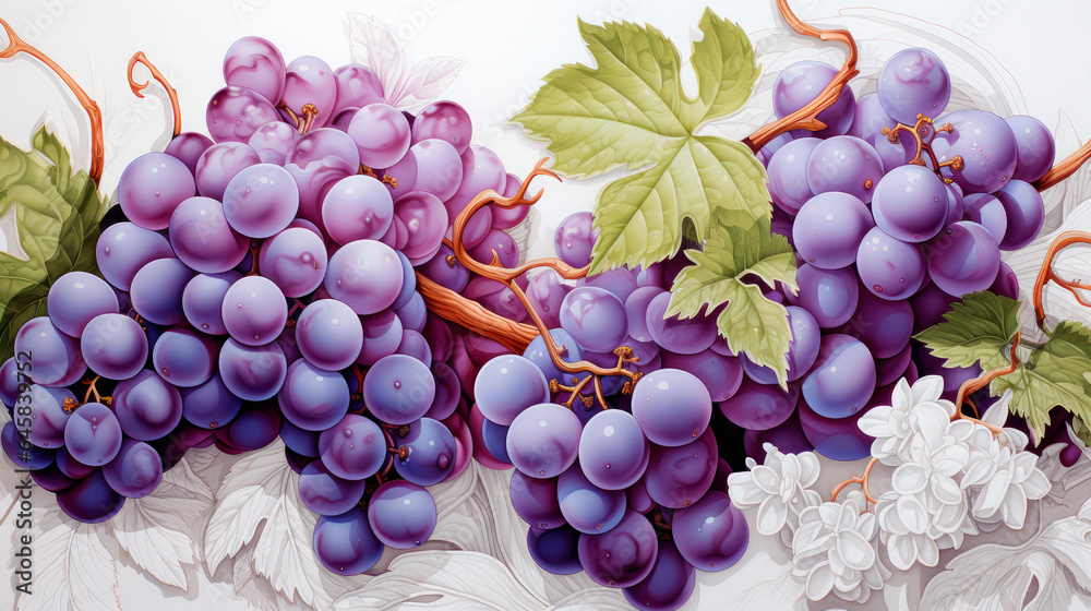 Beautiful grapes autumn harvest. Grapevine illustration. Realistic ...