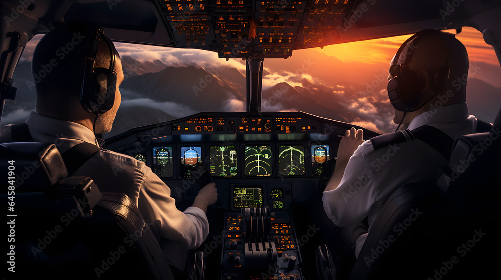 Two pilots flying a plane, aircraft, plane, flying, cockpit Stock Photo ...