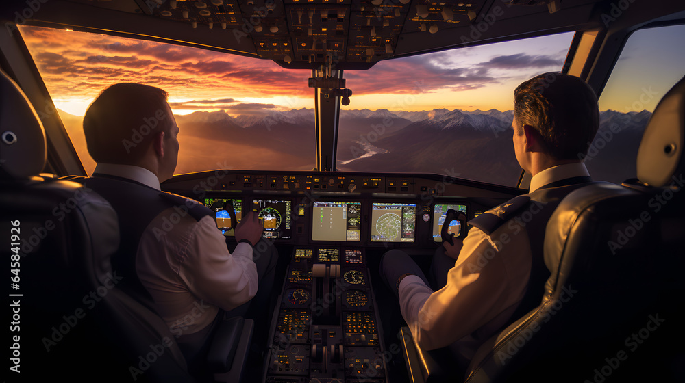 Two pilots flying a plane, aircraft, plane, flying, cockpit Stock Photo ...
