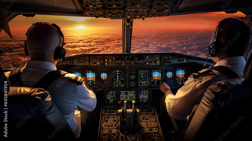 Two pilots flying a plane, aircraft, plane, flying, cockpit Stock Photo ...