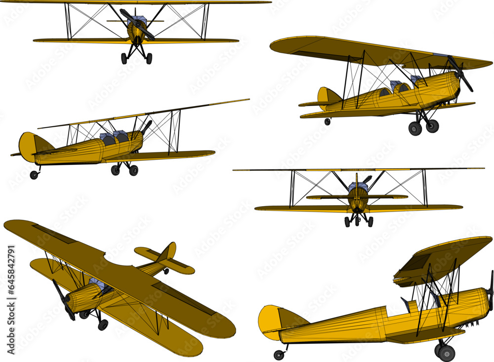 Vector sketch of vintage old fashioned airplane design illustration ...