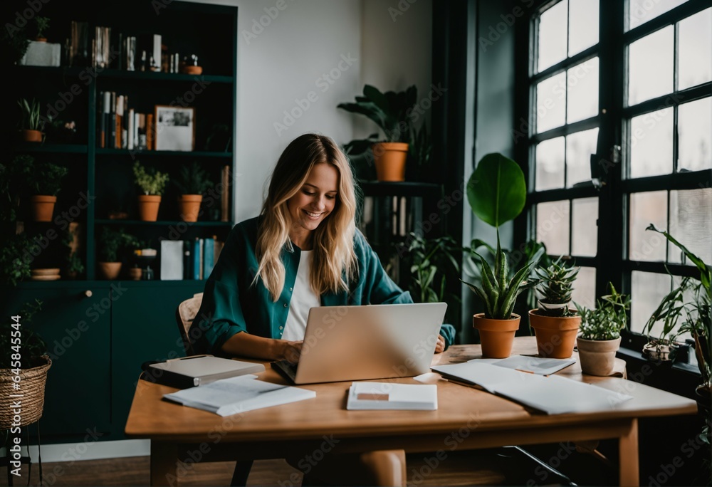 Work from home office young gen Z wfh concept relax sit easy at cozy ...