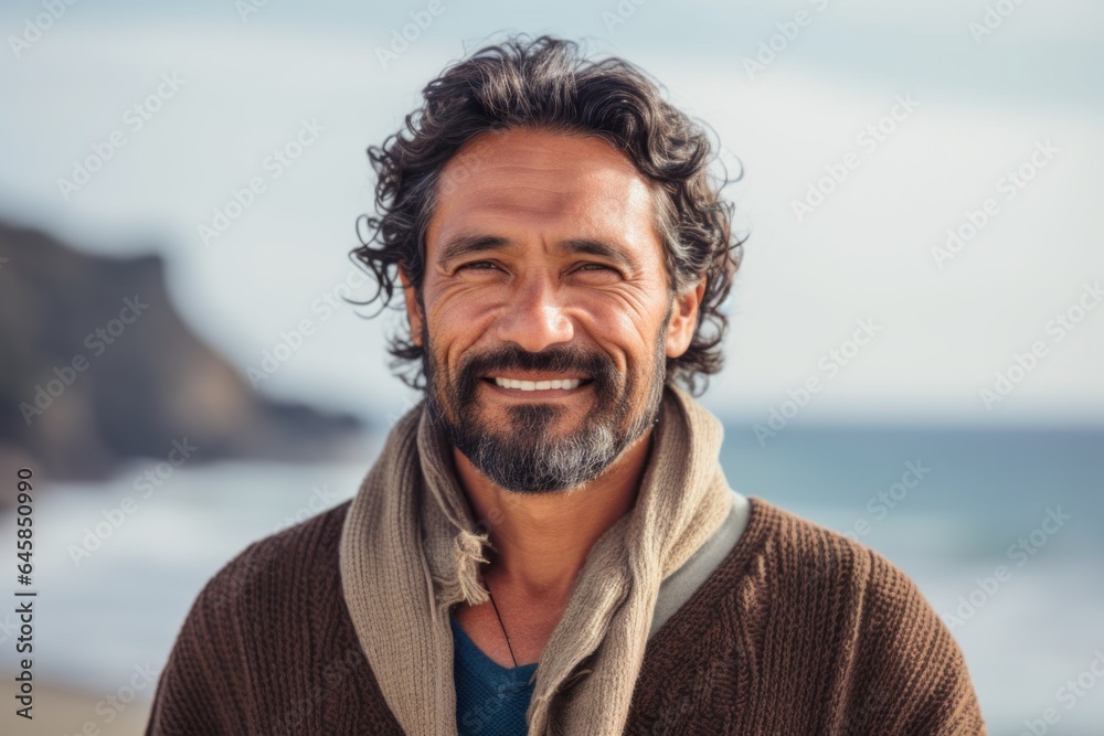 Medium shot portrait photography of a Peruvian man in his 40s against a ...