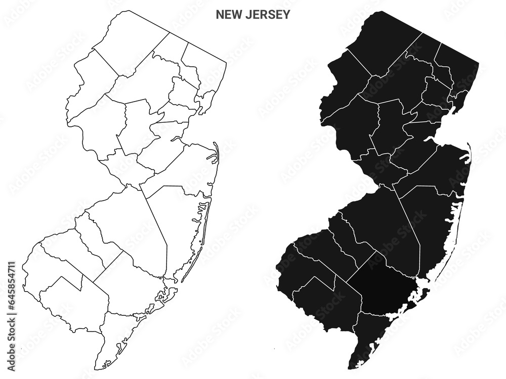 New Jersey outline County map set - illustration version Stock ...