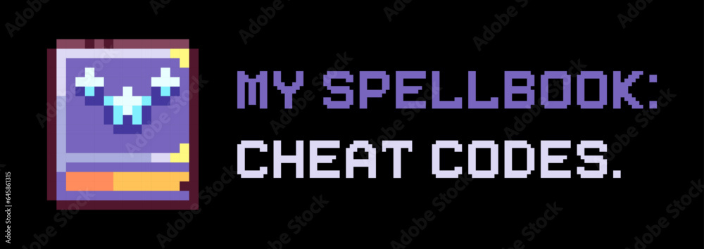 Halloween Pixel Art Spellbook Print with Cheat Code Quote for Retro ...