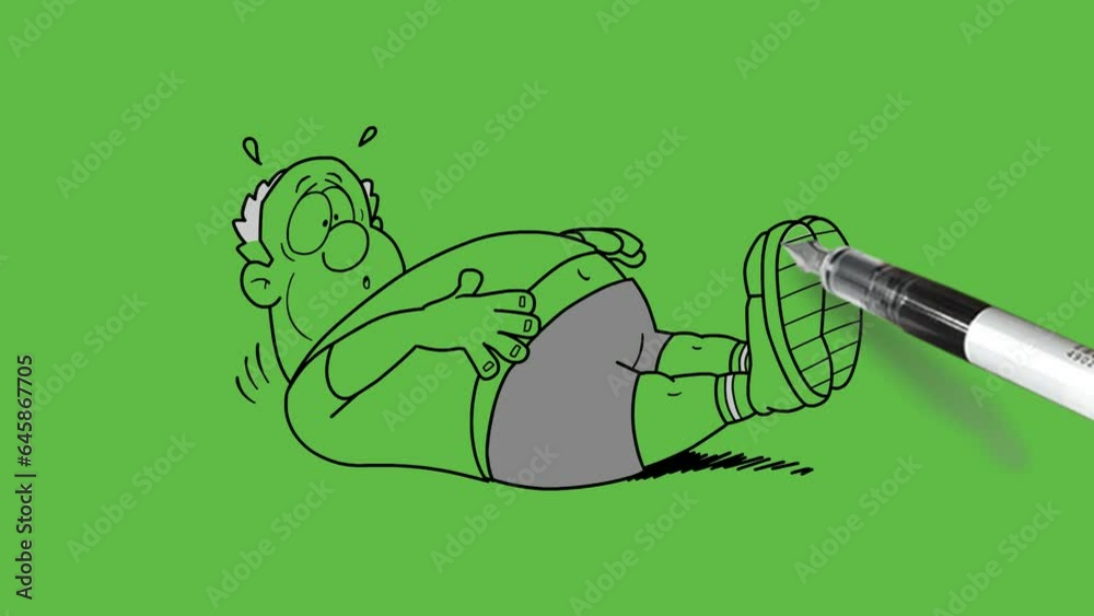 Video „draw young fat man lay down for exercise in yoga dress with ...