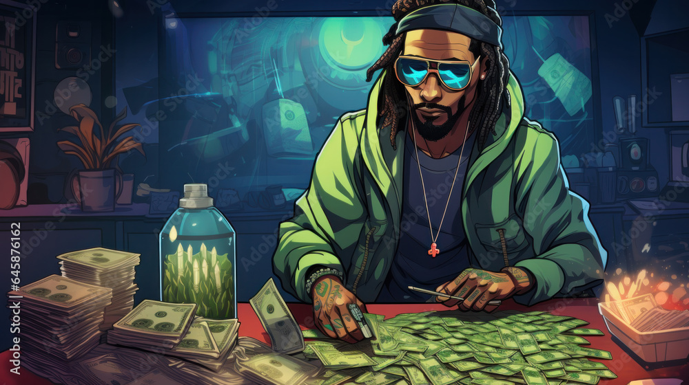 Cartoon Drug dealer asking for money for narcotics and drugs. Many ...