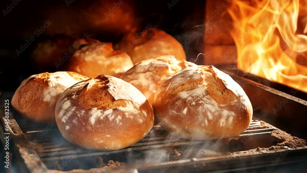 Generative AI, Flame-Kissed Delicacy Rustic Oven Baked Bread with ...