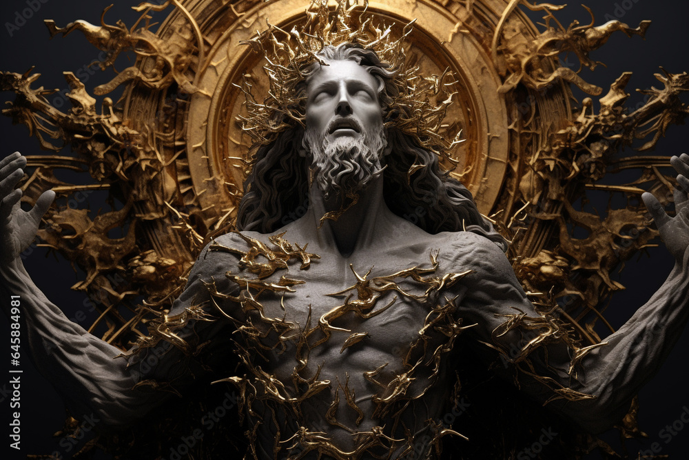 Culture and religious concept. Jesus Christ and genesis surreal ...