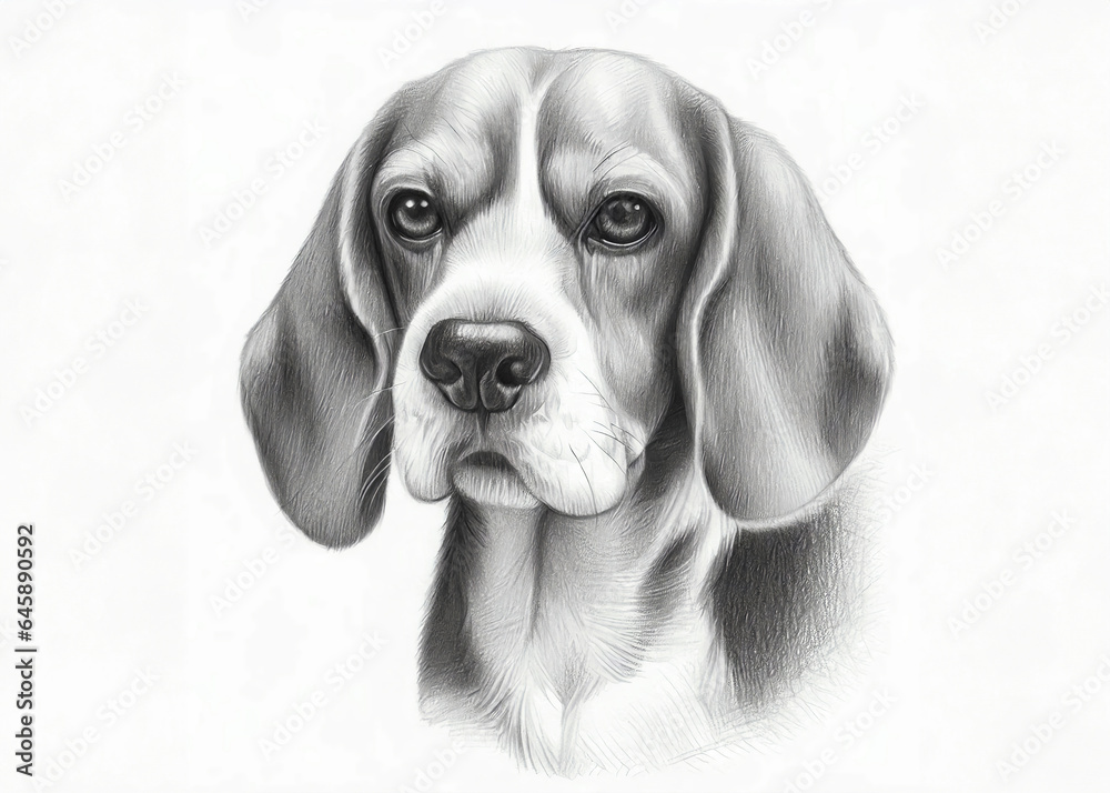 Pencil Drawing of a Beagle Dog, Beagle Dog Portrait Stock Photo | Adobe ...