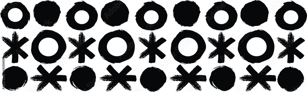 Bold brush hand drawn various geometric circles and objects ornament ...