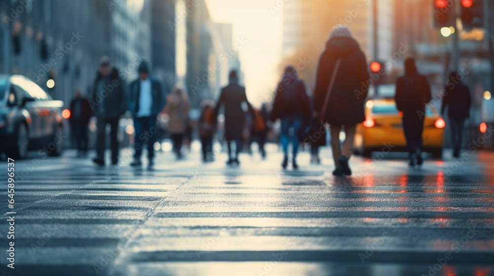 sharp image, business people crossing the street on a pedestrian ...