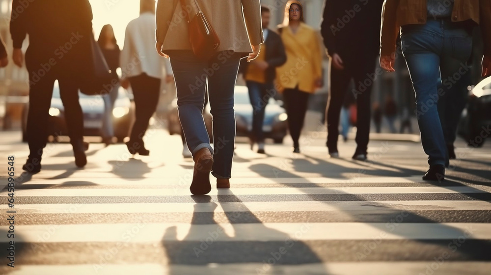 sharp image, business people crossing the street on a pedestrian ...