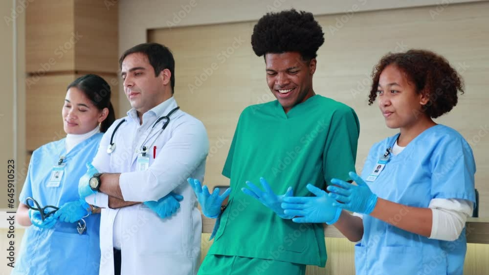 Portrait group of happy teacher doctors, intern doctor and nurses ...