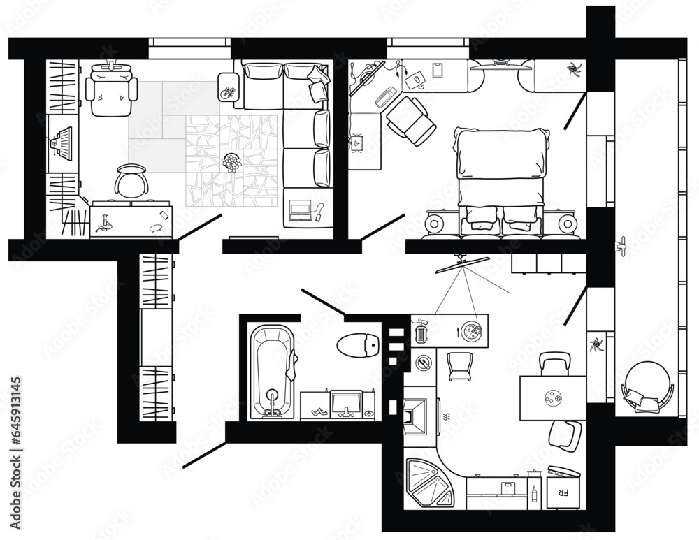 Apartment house floor plan with furniture arrangement. Interior design ...